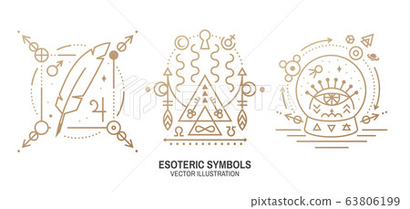 Esoteric symbols. Vector. Thin line geometric... - Stock Illustration ...
