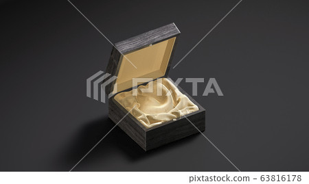 Blank black opened wood gift box with gold silk...-插圖素材 [63816178 ...