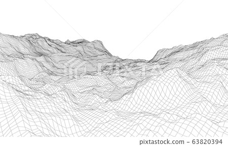 Abstract 3d wire-frame landscape. Blueprint style - Stock Illustration ...
