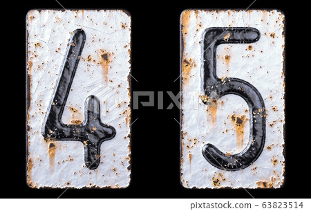 3D render set of numbers 4, 5 made of forged... - Stock Illustration ...