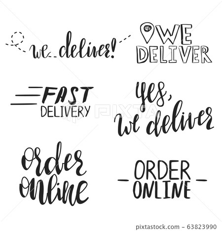 Vector set of hand written phrases We Deliver,... - Stock Illustration ...