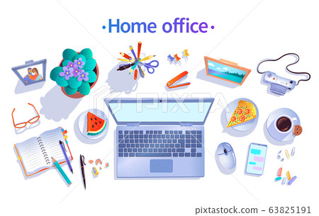 Vector top view Home Office concept - Stock Illustration [63825191] - PIXTA