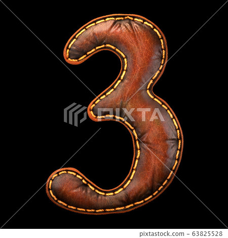 Number 3 made of leather. 3D render font with...-插圖素材 [63825528] - PIXTA圖庫