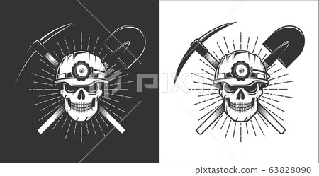 Miner logo in retro style. Skull in a mining... - Stock Illustration ...