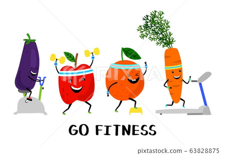Go fitness vector concept. Happy sport fruit... - Stock Illustration ...