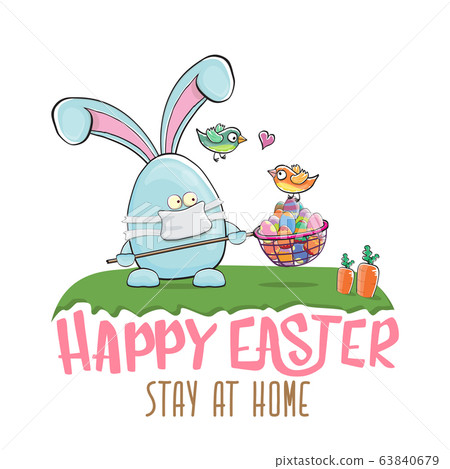 Happy easter stay at home greeting card with... - Stock Illustration ...