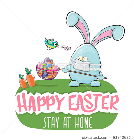 Happy easter stay at home greeting card with... - Stock Illustration ...
