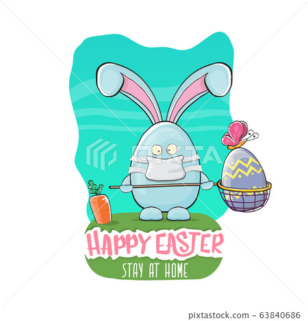 Happy easter stay at home greeting card with... - Stock Illustration ...