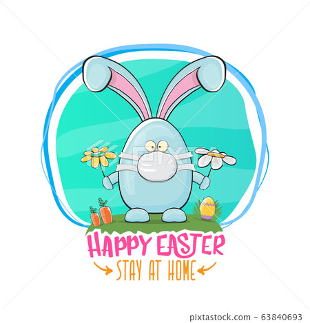 Happy easter stay at home greeting card with... - Stock Illustration ...