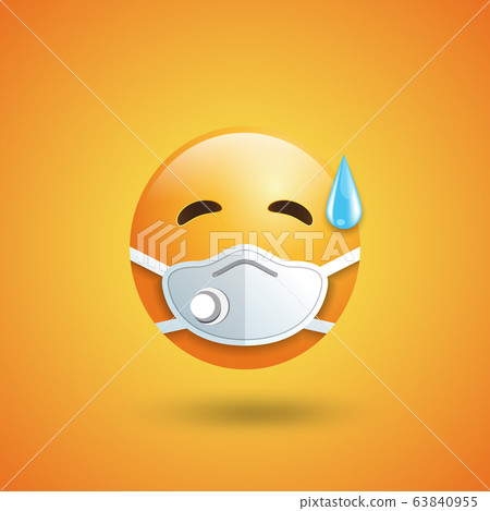 Emoji with mouth mask respirator, red face with... - Stock Illustration ...