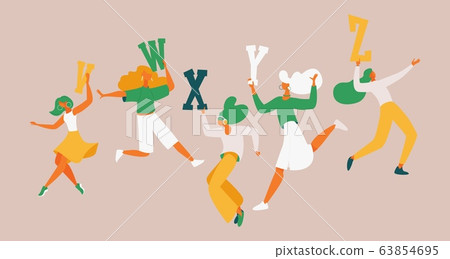 Young women dancing with english capital letters V - Stock Illustration ...