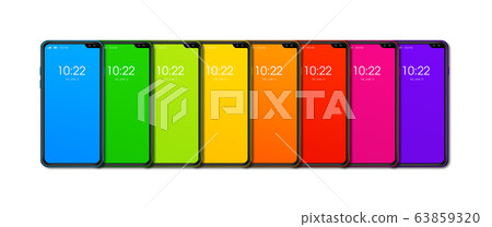 Rainbow colorful smartphone set banner. Isolated - Stock Illustration ...