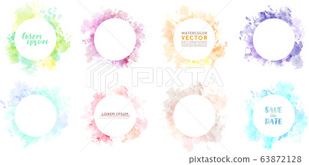 Round frame set in watercolor splash style - Stock Illustration ...