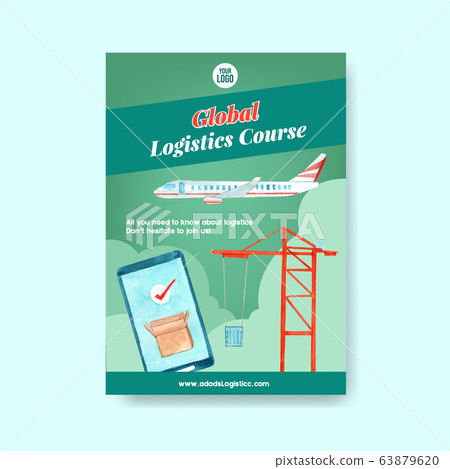 Logistics poster design with crane, plane - Stock Illustration ...