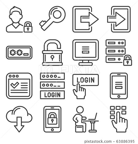 Login Icons Set on White Background. Line Style... - Stock Illustration ...