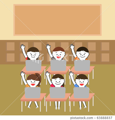 Elementary school Classroom background ICT... - Stock Illustration ...
