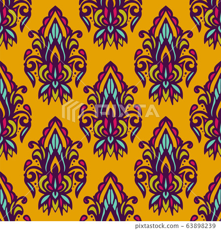 Floral damask vector seamless pattern yellow boho - Stock Illustration ...