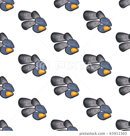 Mussels in shell gourmet seafood seamless pattern - Stock Illustration ...