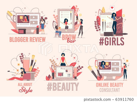 Women Beauty, Fashion Blog Flat Vector Banners Set - Stock Illustration ...
