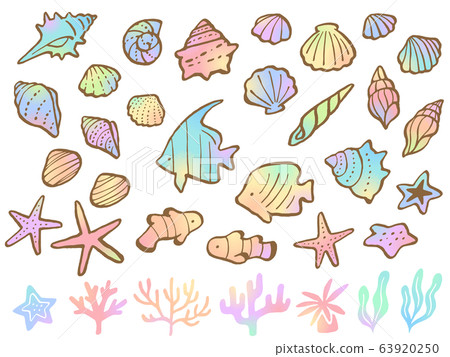 Sea gradation illustration set (shellfish,... - Stock Illustration ...
