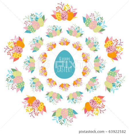 Vector Easter Eggs Floral Spring Wreaths Isolated - Stock Illustration ...