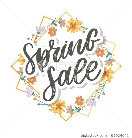 Spring Sale Word Hanging on Leaves with Strings. - Stock Illustration ...