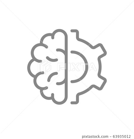 Human brain with gear wheel line icon.... - Stock Illustration ...