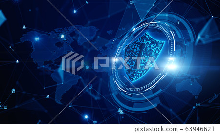 Shield Icon Cyber Security, Digital Data Network - Stock Illustration ...