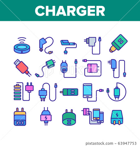 Charger Energy Device Collection Icons Set Vector - Stock Illustration ...