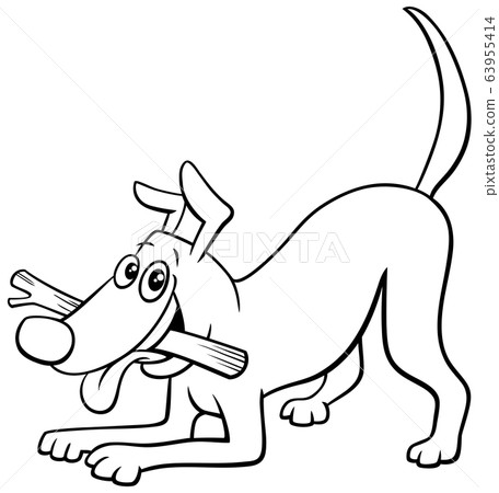 cartoon dog character with stick color book page - Stock Illustration ...