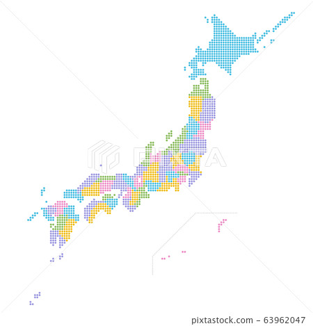 Japan Map, Dot Map, By Region, By Prefecture,... - Stock Illustration ...