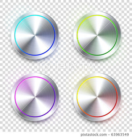 Realistic metal chrome button. Silver steel... - Stock Illustration ...