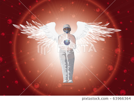 Angel doctor in a protective suit holds the... - Stock Illustration ...