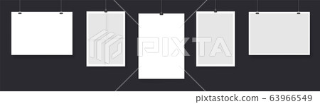 Collection of paper cards hanging on strings - Stock Illustration ...