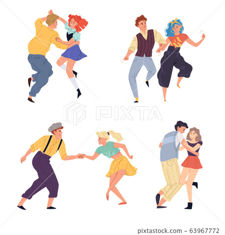 Vector illustration of couples dancing twist... - Stock Illustration ...