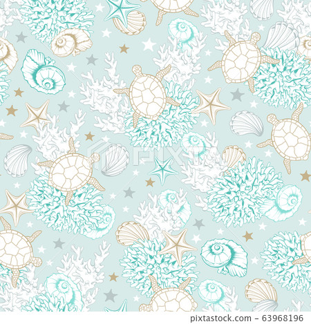 Marine pattern background, sea shells line art - Stock Illustration ...