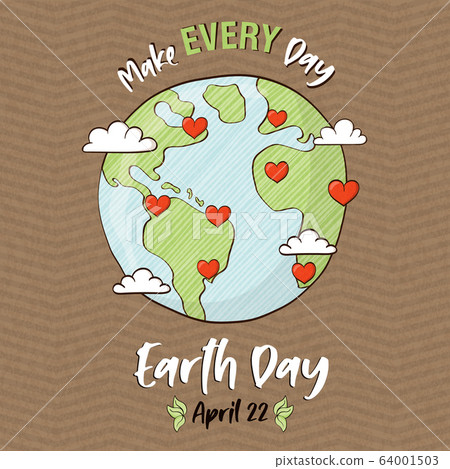 Earth day everyday card of love hearts worldwide - Stock Illustration ...