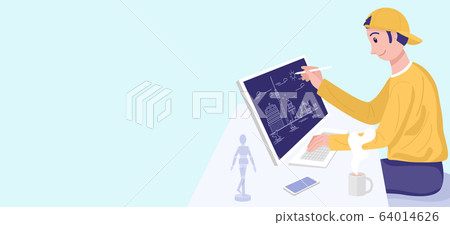 Work from home concept, Graphic designer... - Stock Illustration ...