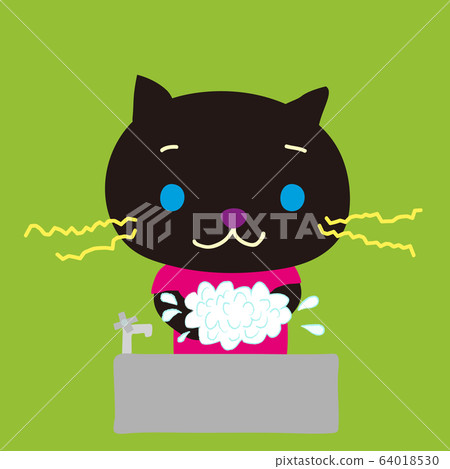 A cute little cat washing hands - Stock Illustration [64018530] - PIXTA