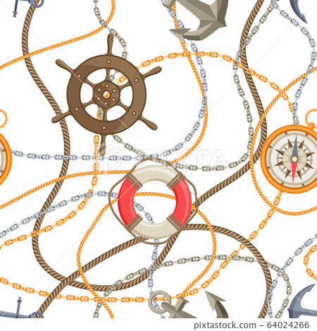 Nautical seamless pattern with sailing items,... - Stock Illustration ...