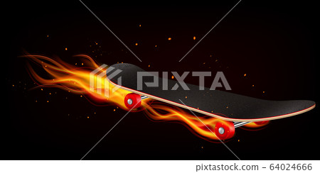 Skateboard On Fire Realistic Background - Stock Illustration [64024666 ...