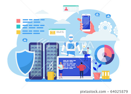 Data center vector illustration, cartoon tiny... - Stock Illustration ...