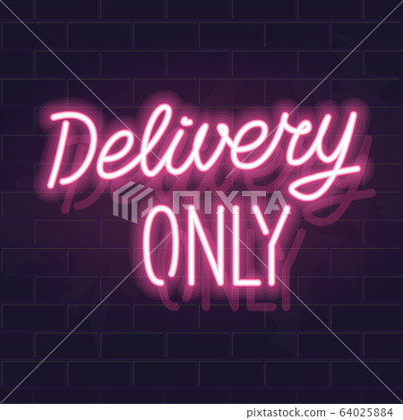 Delivery only neon handwritten lettering.... - Stock Illustration ...