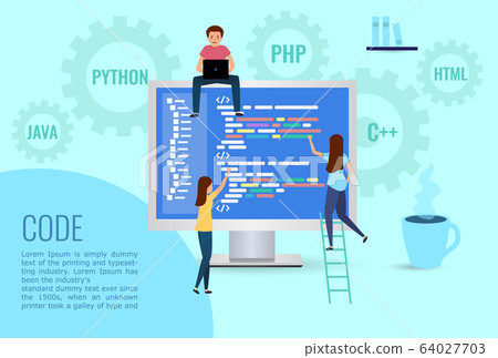Team writes code programming for a game, app or... - Stock Illustration ...