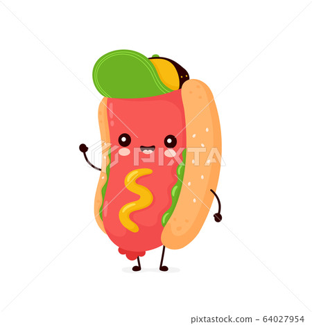 Cute happy smiling hot dog. Vector - Stock Illustration [64027954] - PIXTA
