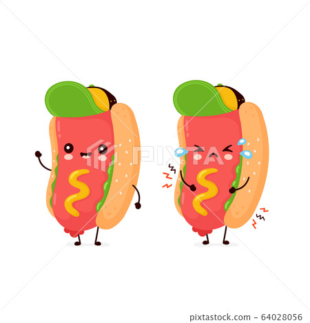 Cute happy smiling and sad hot dog - Stock Illustration [64028056] - PIXTA