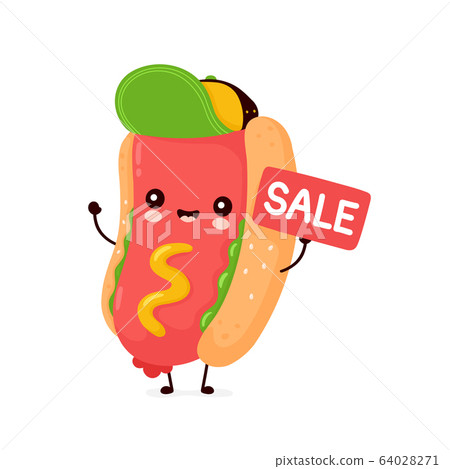 Cute happy smiling hot dog with sale sign - Stock Illustration ...