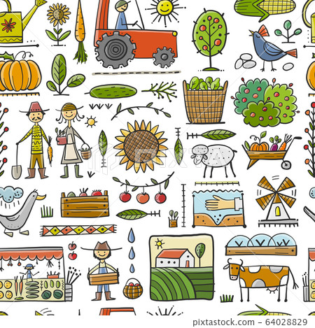 Organic Farm Seamless Pattern Background For... - Stock Illustration ...