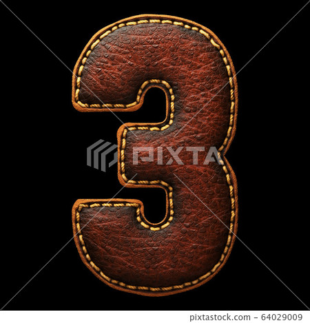 Number 3 made of leather. 3D render font with... - Stock Illustration ...