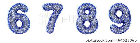 Number set 6, 7, 8, 9 made of blue plastic 3d... - Stock Illustration ...